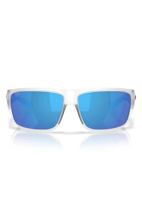 COSTA DEL MAR Flyline 64mm Oversize Polarized Mirrored Rectangular Sunglasses - Matte Clear/blue Mirror 580g
