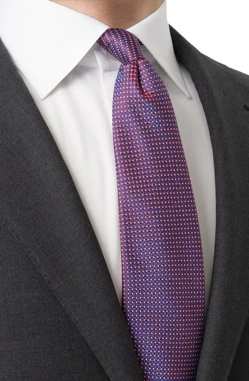Eton Geometric Jacquard Silk Tie - Medium Red