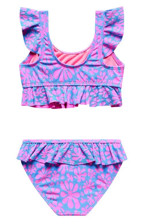 BEACH LINGO Floral Jacquard Ruffle Two-piece Swimsuit