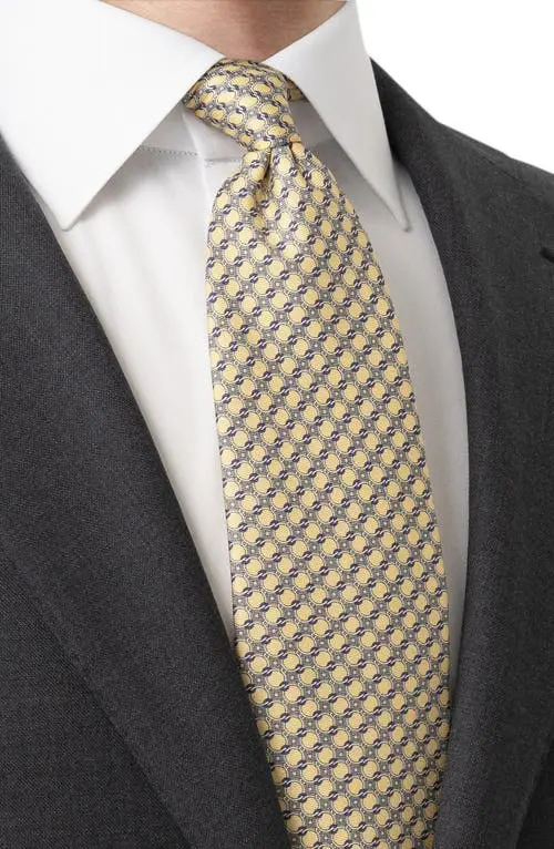 Eton Interlock Print Silk Neck Tie - Light Yellow