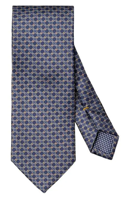 Eton Interlock Print Silk Neck Tie - Dark Blue