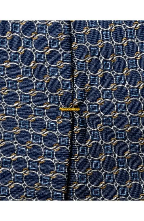 Eton Interlock Print Silk Neck Tie - Dark Blue