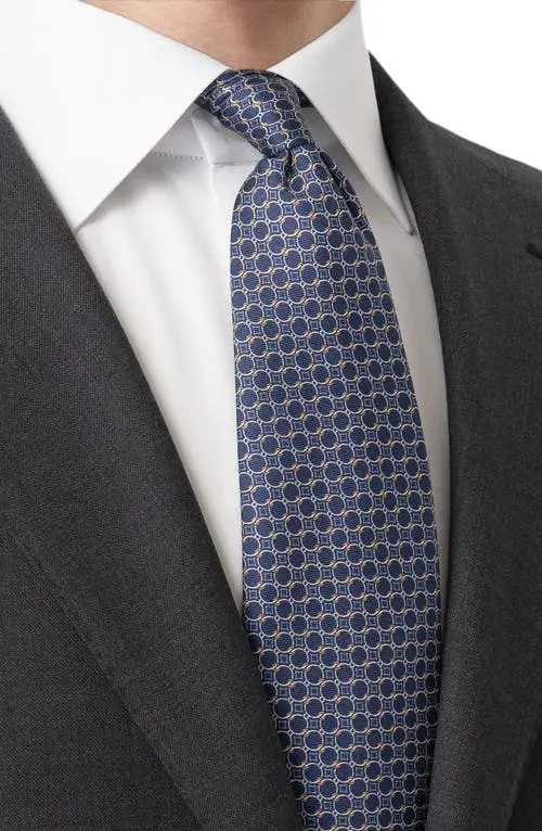 Eton Interlock Print Silk Neck Tie - Dark Blue