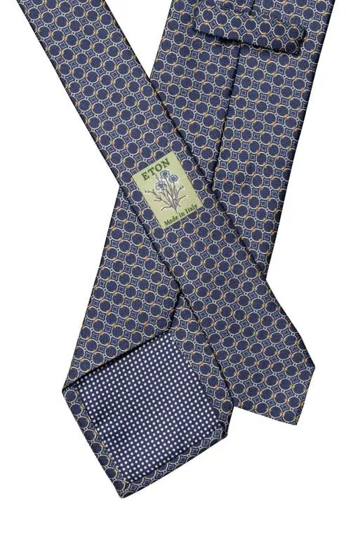 Eton Interlock Print Silk Neck Tie - Dark Blue