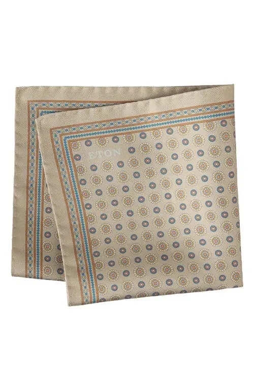 Eton Medallion Print Silk Twill Pocket Square - Light Beige