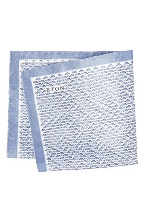Eton Neat Floral Oxford Silk Pocket Square - Medium Blue