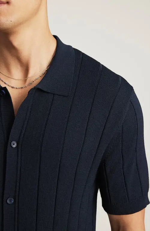 MAVI Edition Slim Fit Short Sleeve Knit Button-up Shirt