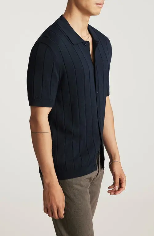 MAVI Edition Slim Fit Short Sleeve Knit Button-up Shirt