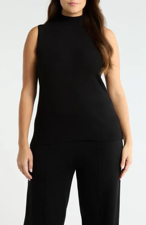 TAHARI ASL Sleeveless Mock Neck Sweater - Black