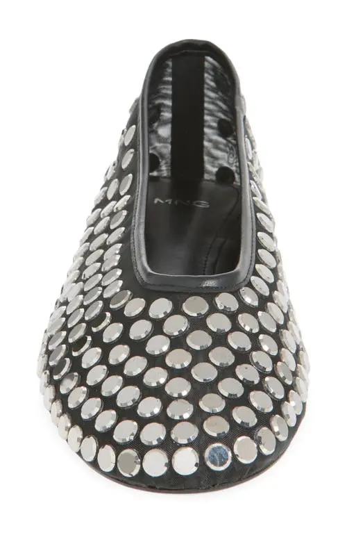 Mango Savoir Studded Mesh Flats - Black