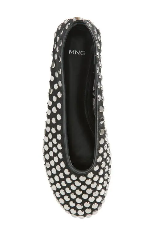 Mango Savoir Studded Mesh Flats - Black