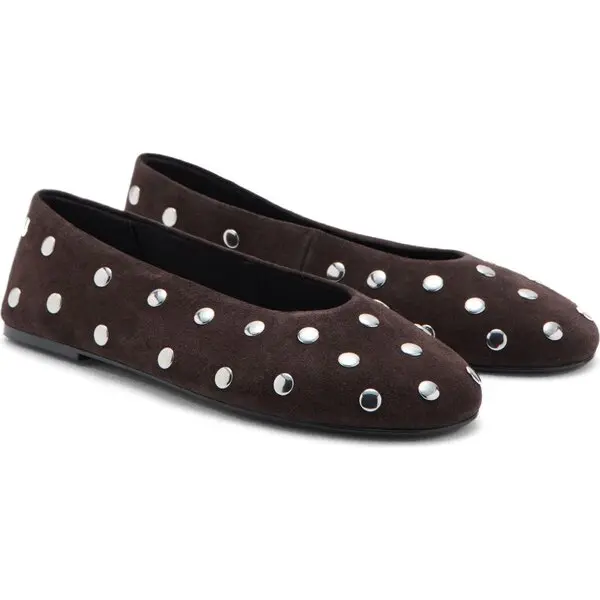 Mango Savoir Studded Mesh Flats - Chocolate