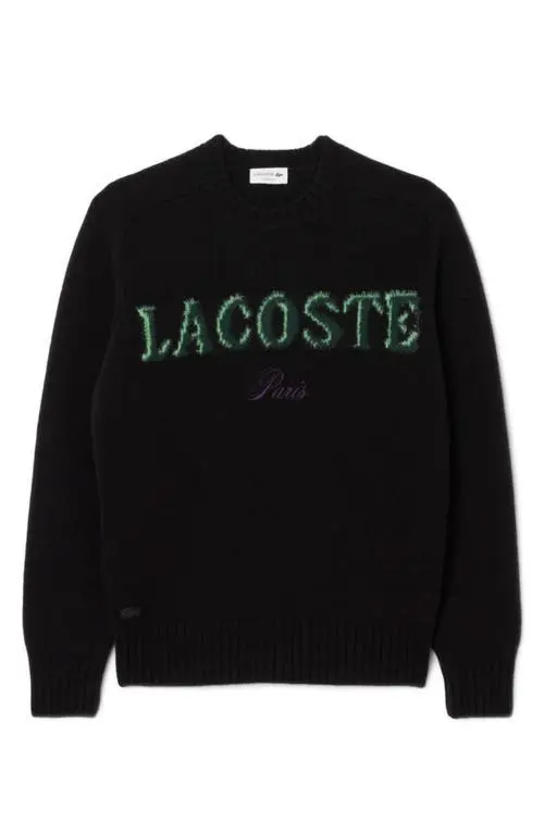 Lacoste Intarsia Logo Wool Crewneck Sweater - Black/liamone