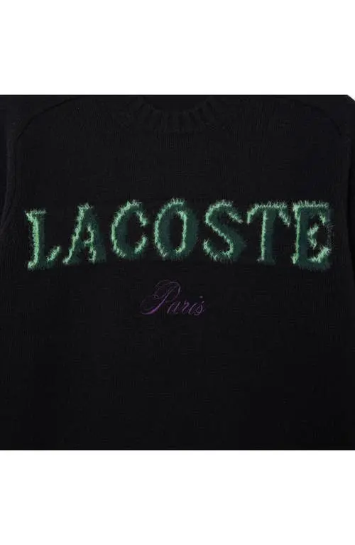 Lacoste Intarsia Logo Wool Crewneck Sweater - Black/liamone