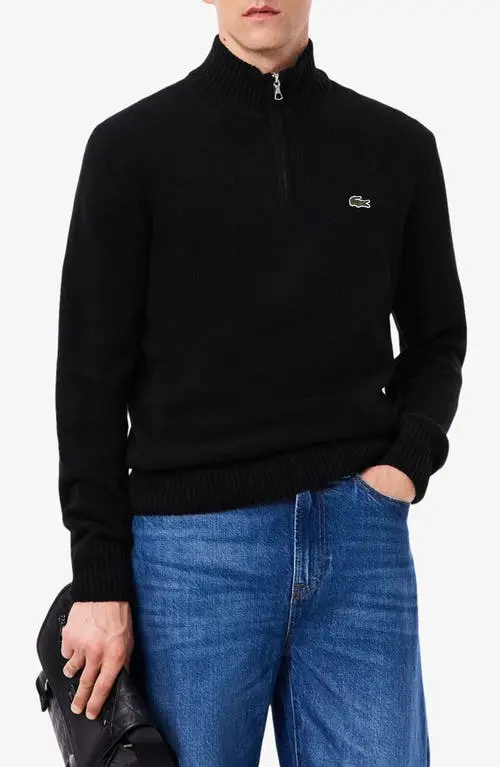 Lacoste Classic Fit Wool Quarter-zip Sweater - Black