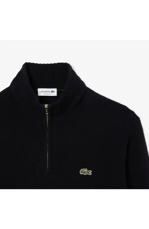 Lacoste Classic Fit Wool Quarter-zip Sweater - Black