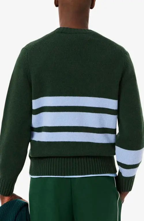 Lacoste Classic Stripe Wool V-neck Sweater - Sinople/overview