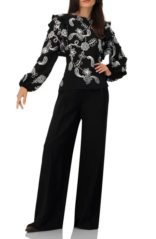 IVONNE Blouse With Embroidery And Ruffle Detail