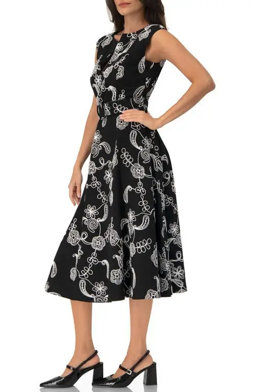 IVONNE Embroidered Belted Midi Dress