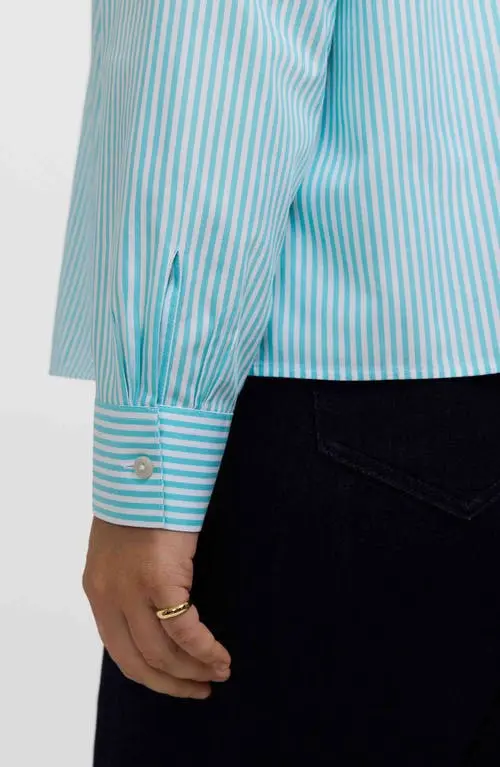 Foxcroft Jodie Stripe Cotton Button-up Blouse - Capri/white