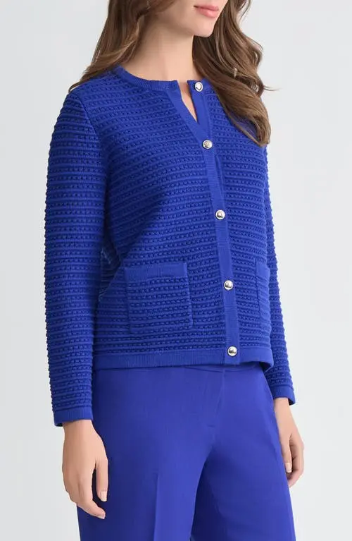 KASPER Pointelle Stitch Button-up Cardigan - Royal Signature