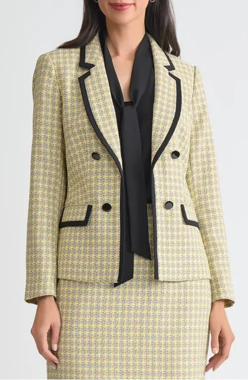 KASPER Faux Double Breasted Blazer - Black/pale Yellow Mlt