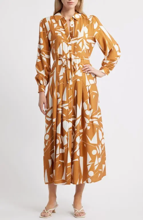 MELLODAY Geometric Print Shirtdress - Mustard Geo