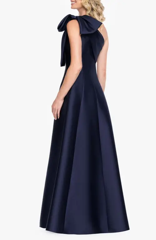 Betsy & Adam Bow Detail One-shoulder Mikado Gown