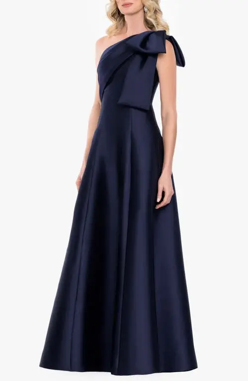 Betsy & Adam Bow Detail One-shoulder Mikado Gown