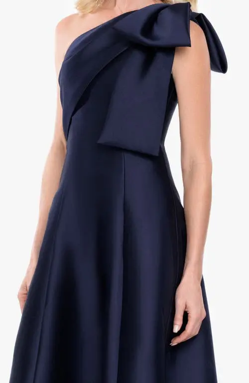 Betsy & Adam Bow Detail One-shoulder Mikado Gown