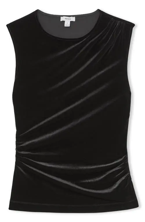 REISS Sleeveless Ruched Velour Top