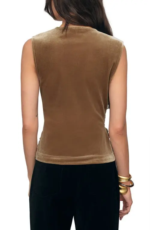 REISS Sleeveless Ruched Velour Top - Gold