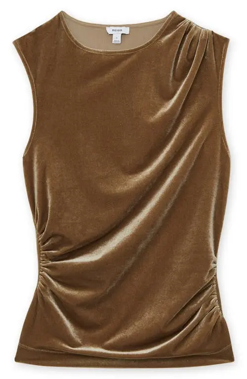 REISS Sleeveless Ruched Velour Top - Gold