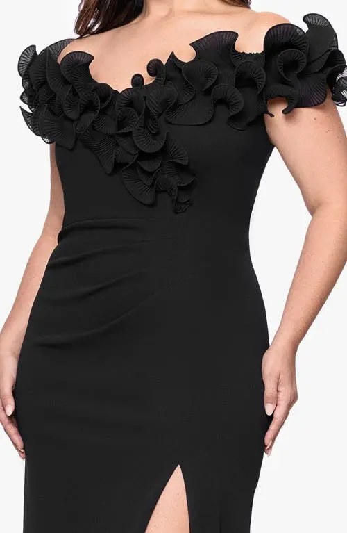XSCAPE EVENINGS Ruffle Scuba Knit Sheath Gown