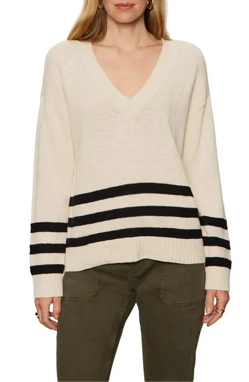 Sanctuary Stripe Hem V-neck Cotton Sweater