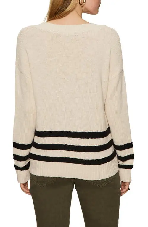 Sanctuary Stripe Hem V-neck Cotton Sweater