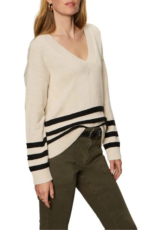 Sanctuary Stripe Hem V-neck Cotton Sweater