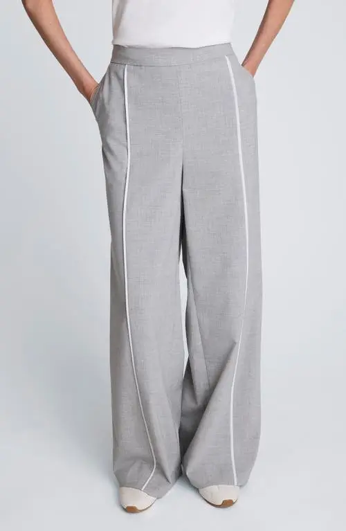 KENNETH COLE Piping Detail Wide Leg Trousers - Light Heather Grey