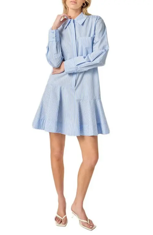 English Factory Stripe Ruffle Hem Shirt Dress - Powder Blue
