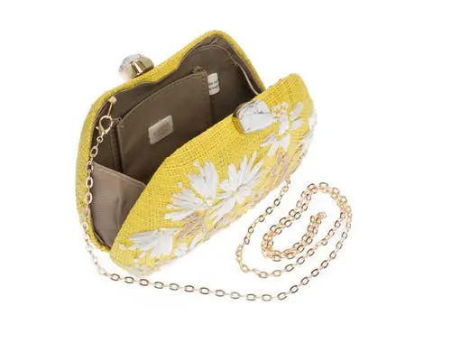 Rafe New York Tamu Embroidered Bean Clutch - Yellow