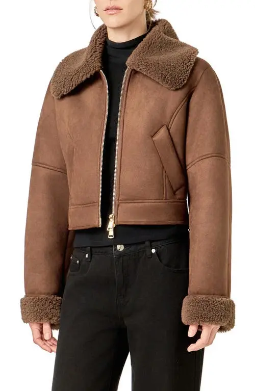 English Factory Faux Shearling Trim Moto Jacket