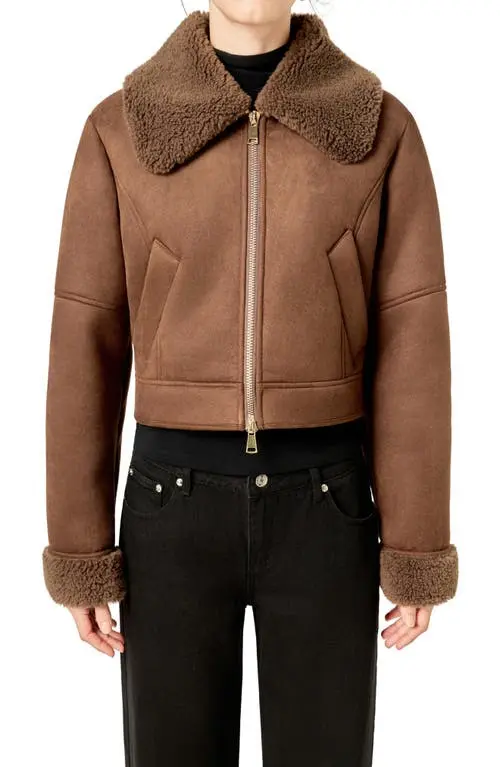 English Factory Faux Shearling Trim Moto Jacket