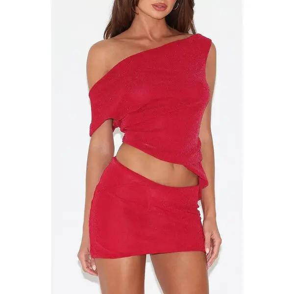 TIGER MIST Cobi Asymmetric One-shoulder Tank - Red Sparkle