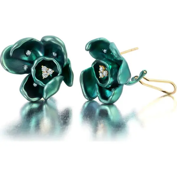 GRAZIELA Titanium Orchid Stud Earrings - Green