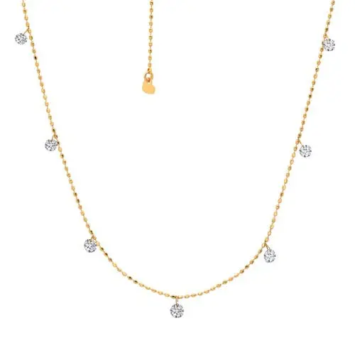 GRAZIELA Tiny Floating Diamond Necklace - Yellow Gold