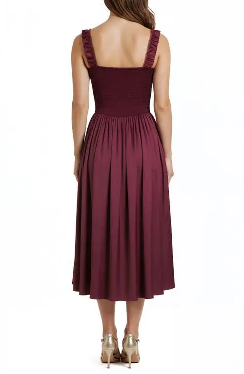 wine satin corset midi dress Corset Waist Cut Out Sleeveless Satin Off Shoulder, Seraphina Corset Midi Dress in Wine, Size S, For Cocktail Or Cocktail Party