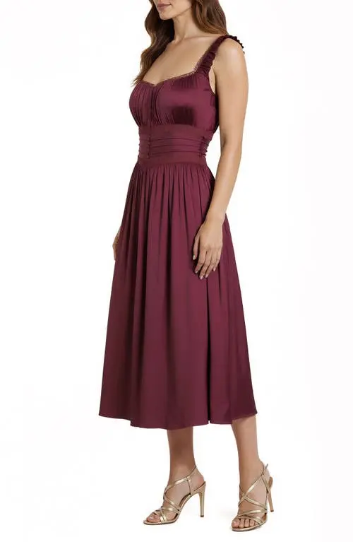 wine satin corset midi dress Wine Satin Dress - Two-Piece Midi Dress - Bustier Dress