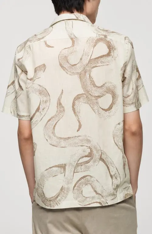 Mango Snake Print Cotton Camp Shirt