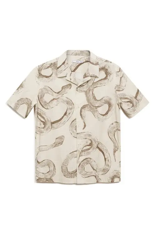 Mango Snake Print Cotton Camp Shirt
