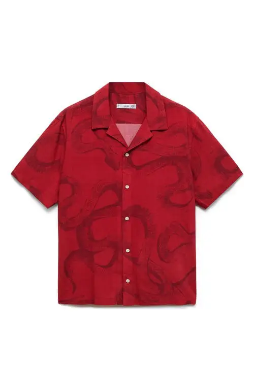 Mango Regular Fit Snake Print Camp Shirt